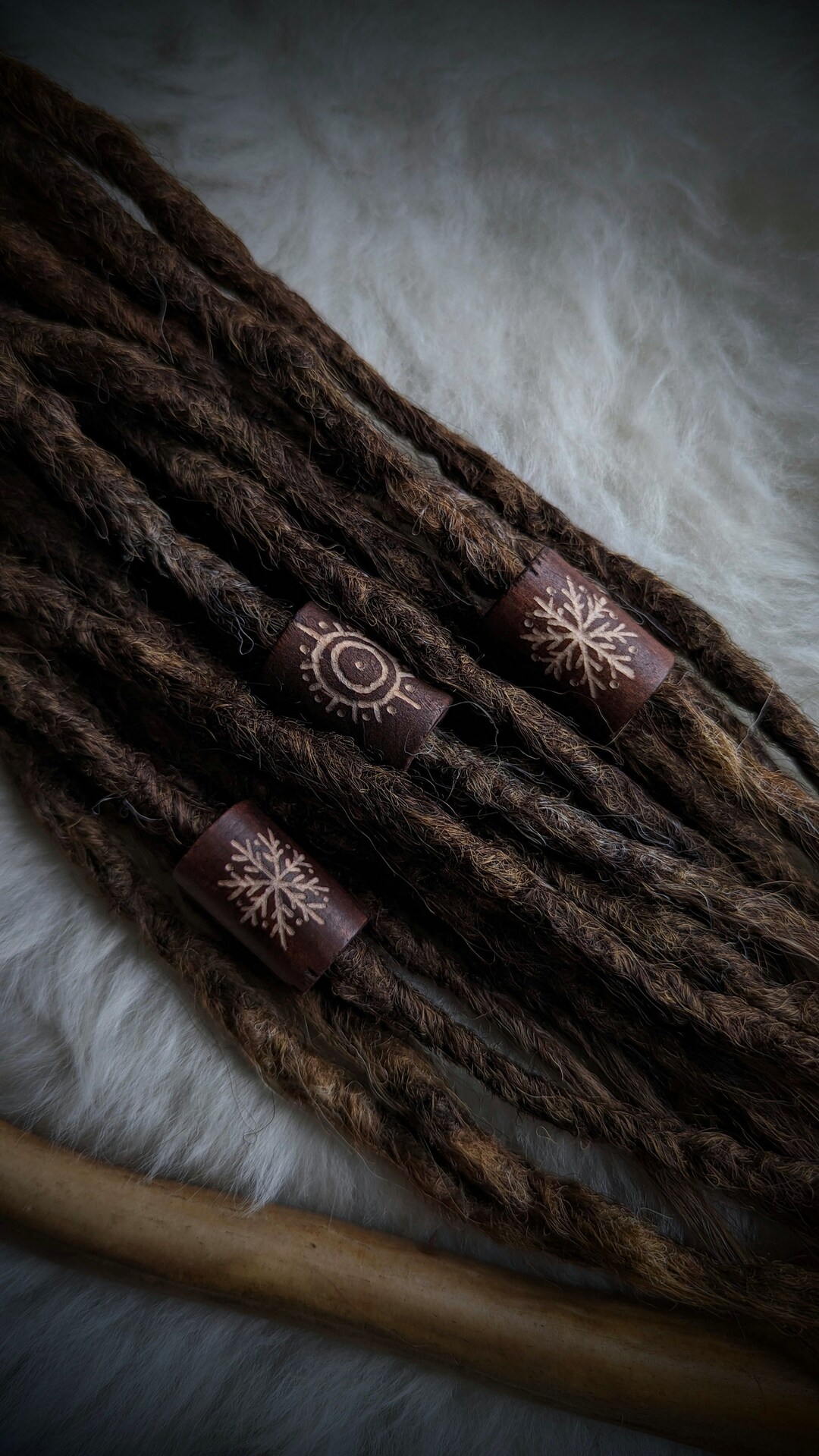 Set of 3 Large Wooden Beads With Decorations Dread Beads Dread ...