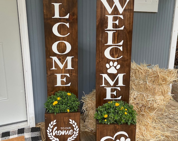 Welcome Sign Planter Box, Porch Planter, Welcome Board With Planter ...