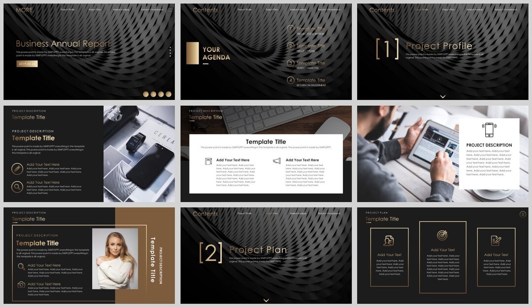 Golden Business Annual Report Template - Etsy