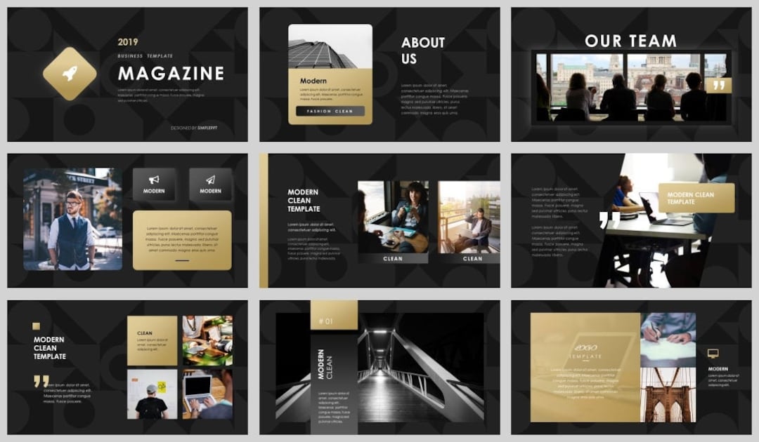 Black Gold Minimal Magazine Style Powerpoint Template - Etsy