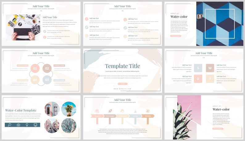 Minimal Water-color Style Powerpoint Template - Etsy