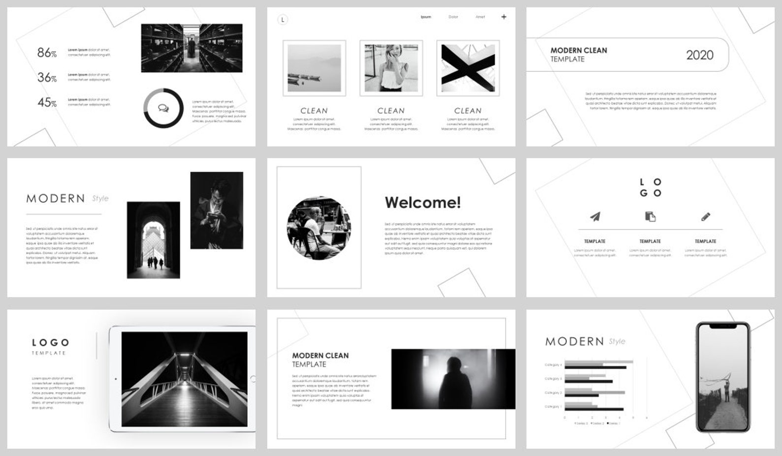 Black and White Minimal Line Business Powerpoint Template - Etsy