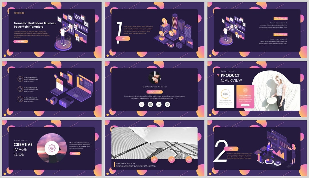 Creative Isometric Illustrations Business Report Powerpoint Template - Etsy