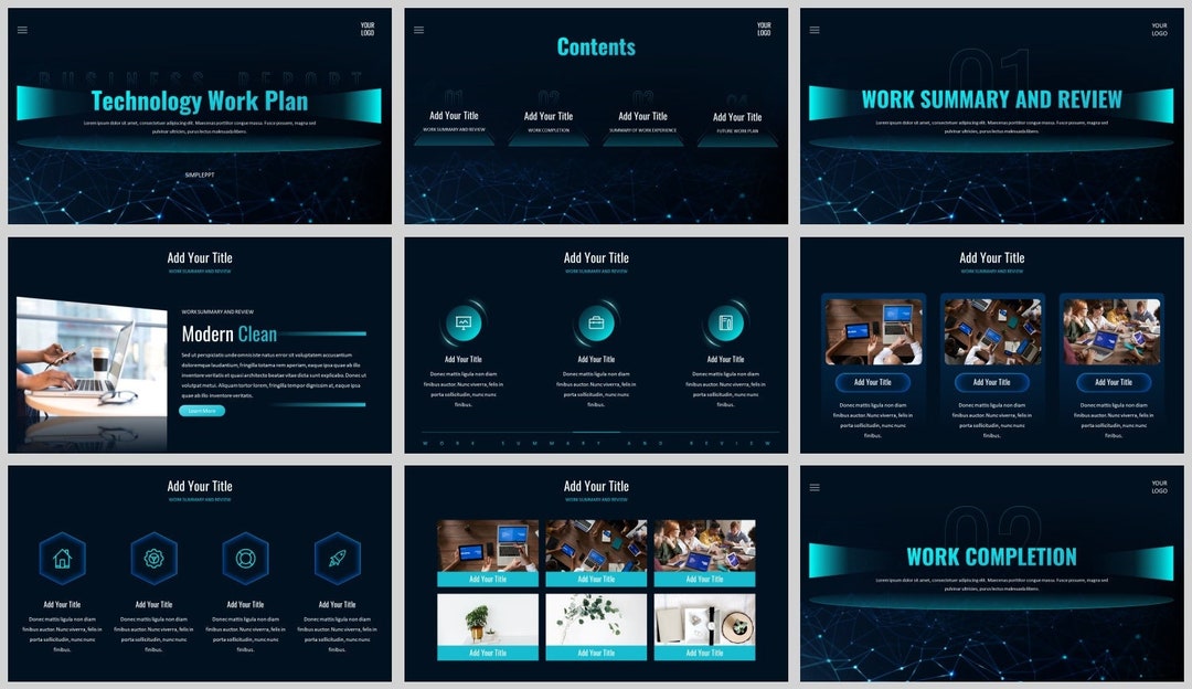 Modern Clean Technology Work Summary Powerpoint Template - Etsy