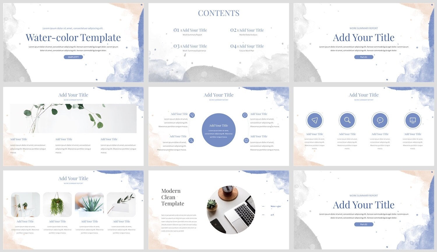 Minimal Watercolors Clean Report Powerpoint Template - Etsy