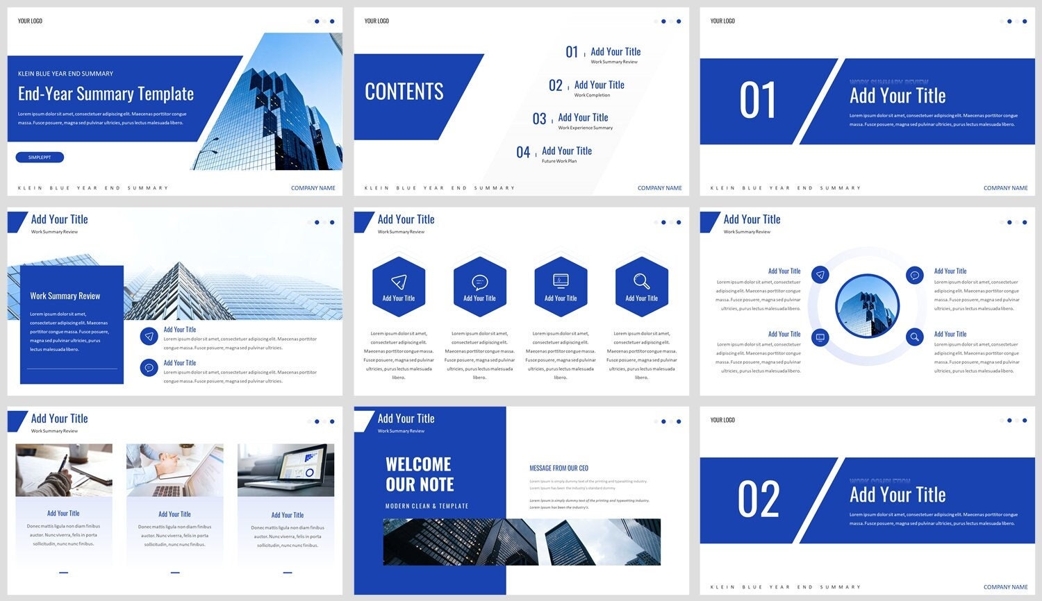 Minimal Blue Work Summary Powerpoint Template - Etsy