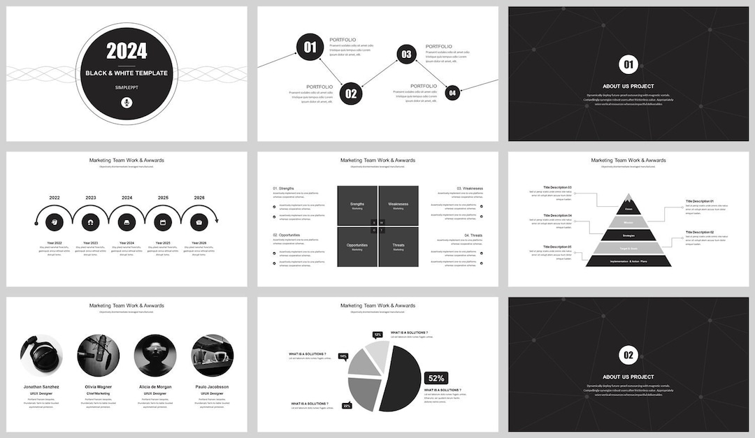 Black & White Business Report Powerpoint Template - Etsy