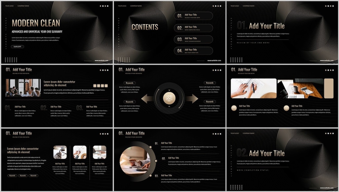 Modern Black Golden Business Year-end Report Powerpoint Template - Etsy UK