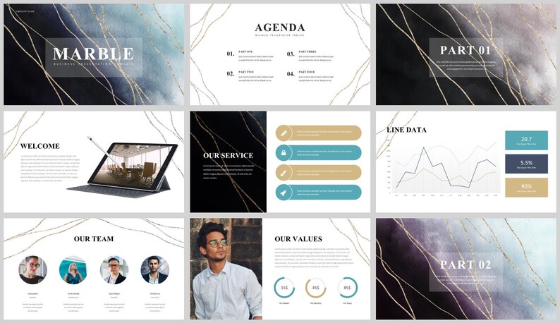 Minimal Marble Magazine Style Business Powerpoint Template - Etsy