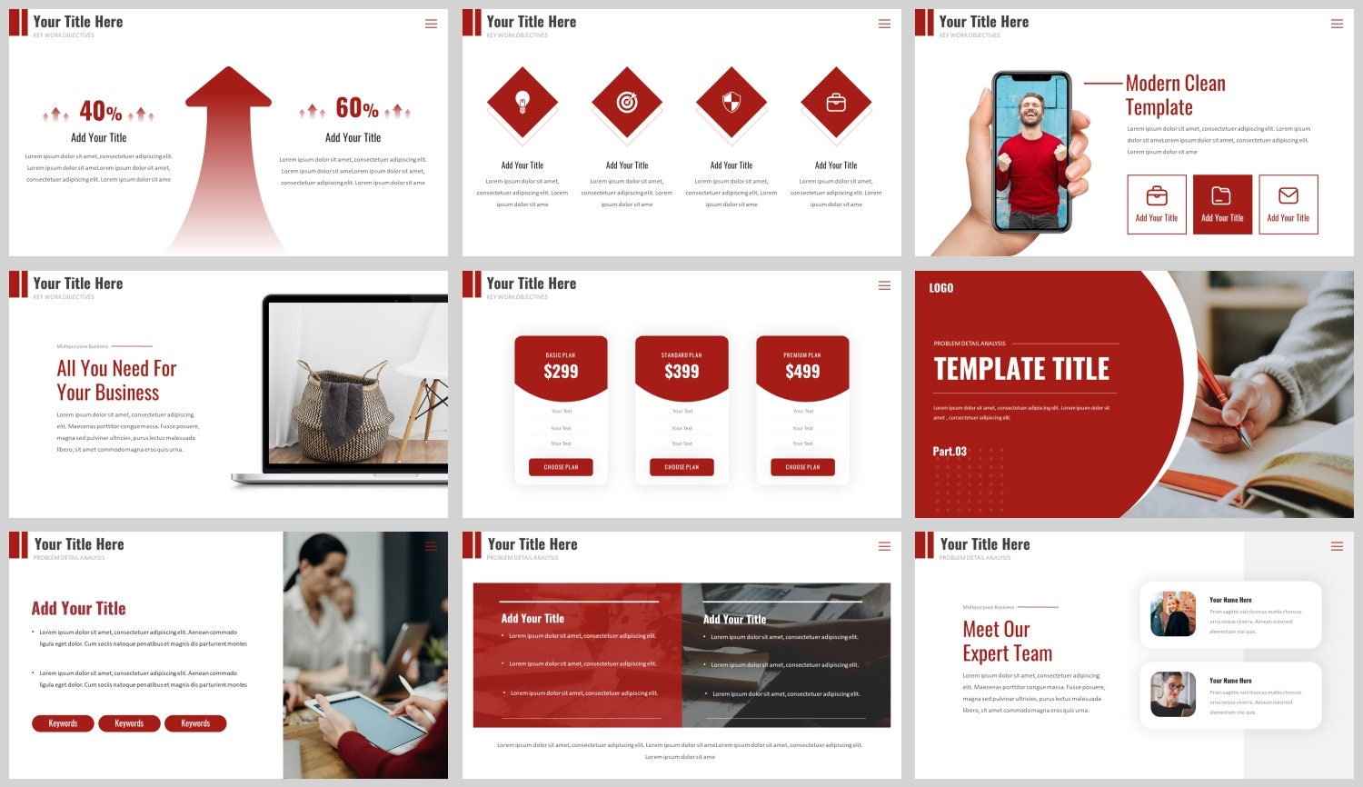 Minimal Red Business Powerpoint Template - Etsy