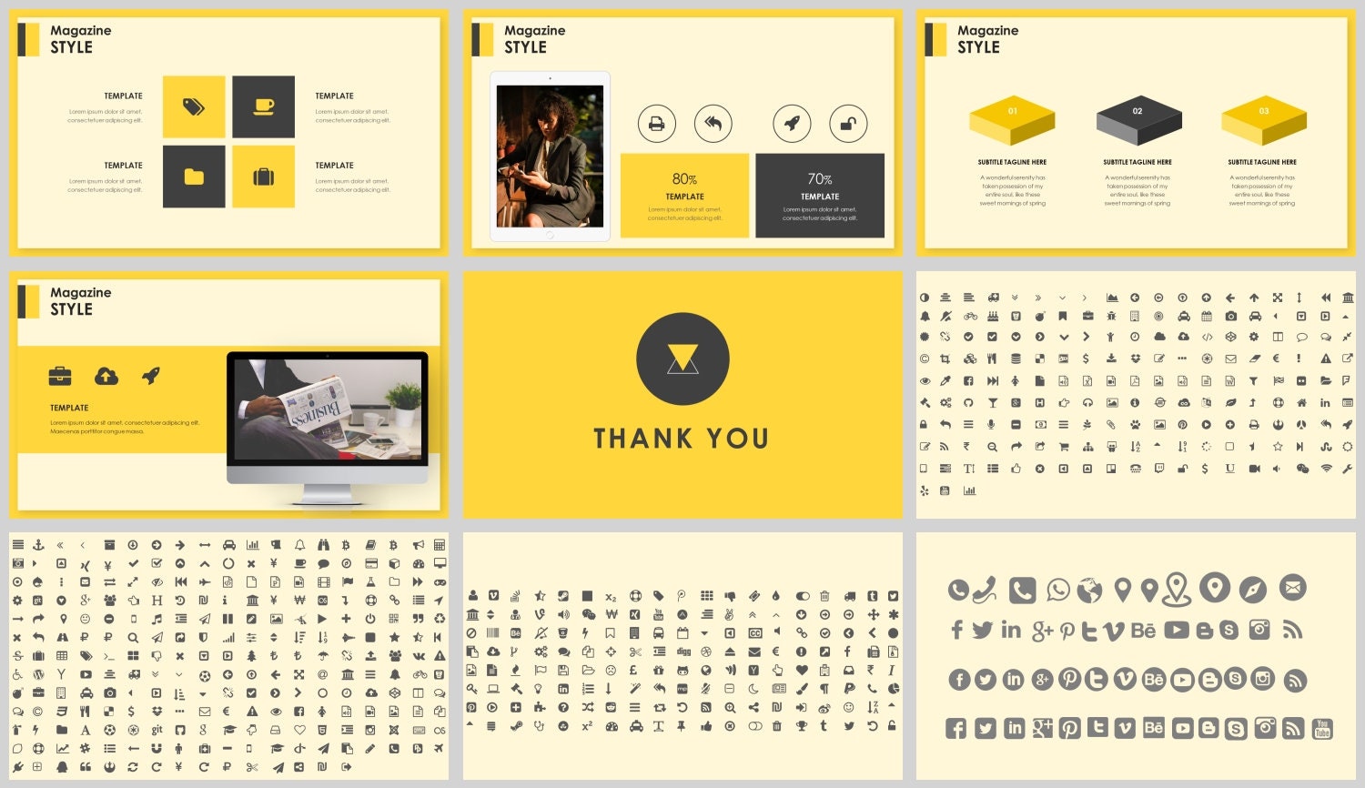 Gelbe PowerPoint-Vorlage für minimaler Arbeitsbericht - Etsy.de