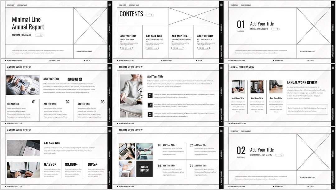 Minimal Line Work Report Powerpoint Template - Etsy
