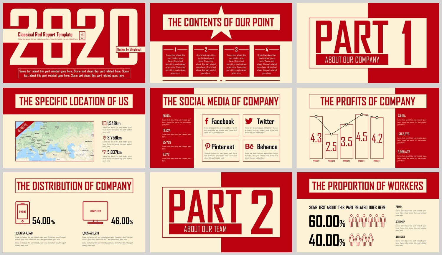 Red Classical Business Report Template - Etsy