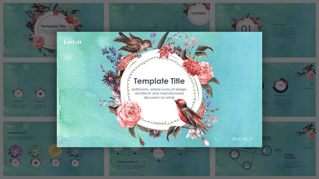 Watercolor Illustrations Style Powerpoint Template - Etsy