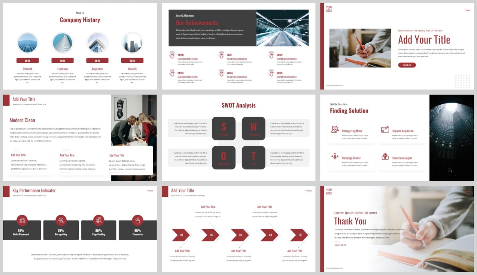 Minimal Red Business Powerpoint Template - Etsy