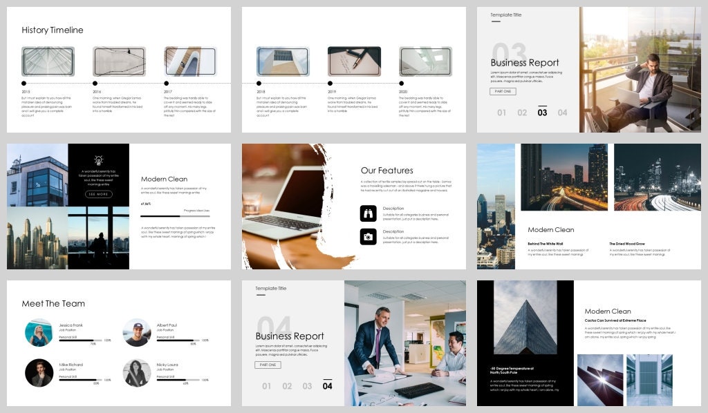 Black & White Magazine Style Business Powerpoint Template - Etsy
