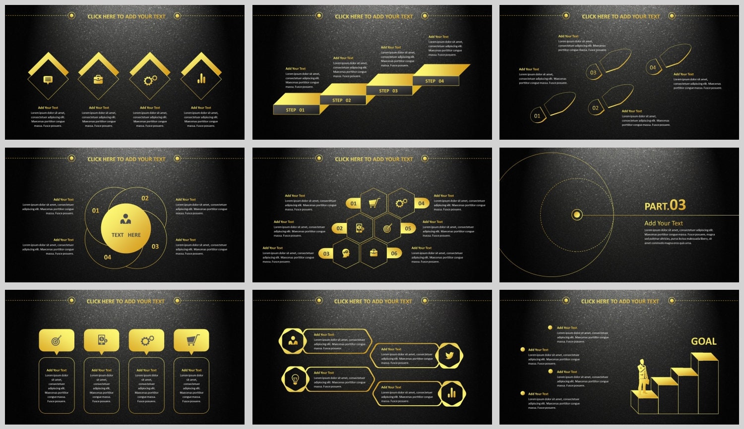 Black Golden Business Powerpoint Template - Etsy