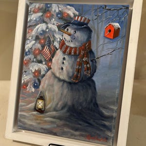 ORIGINAL Snowman Oil Painting Patriotic - Etsy