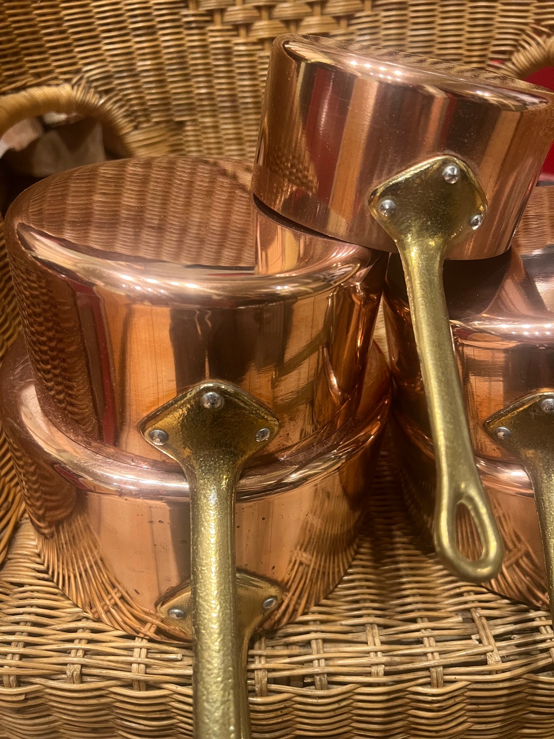 Set of 5 Vintage French Copper Saucepans Top Quality 2.32kg Aluminium ...