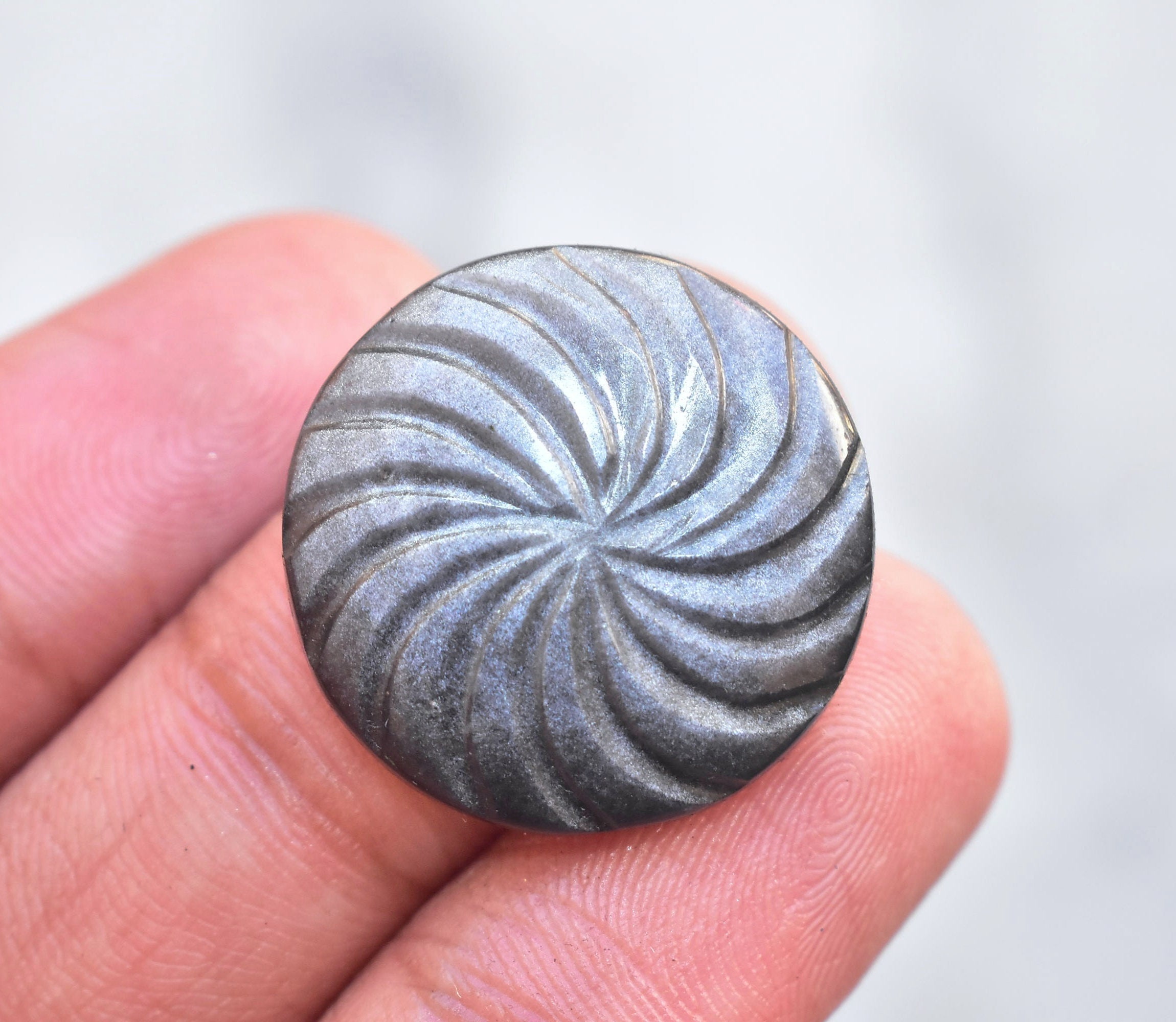 Silver Sheen Obsidian Carving Cabochon Round Shape Top Flashy Silver ...