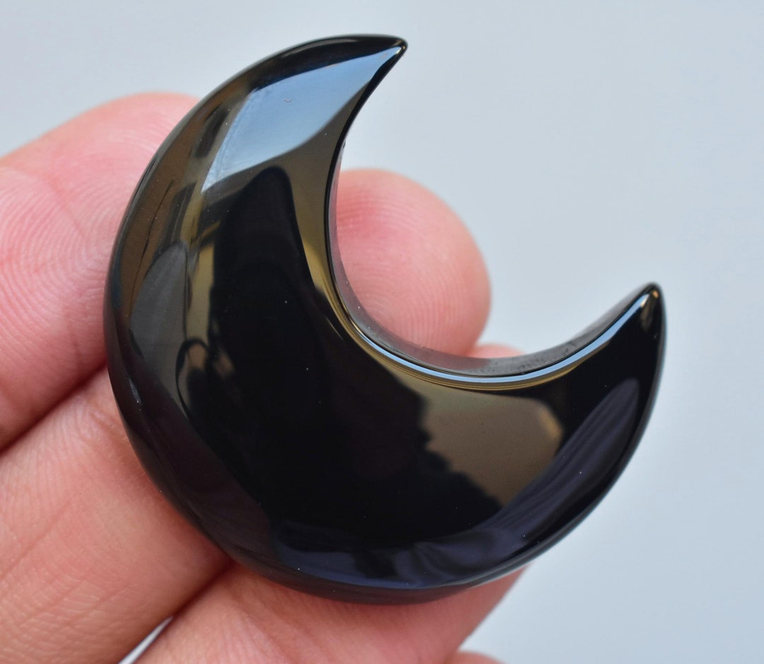 Black Onyx Moon Cabochon / Black Onyx Moon Gemstone / Crescent Moon ...
