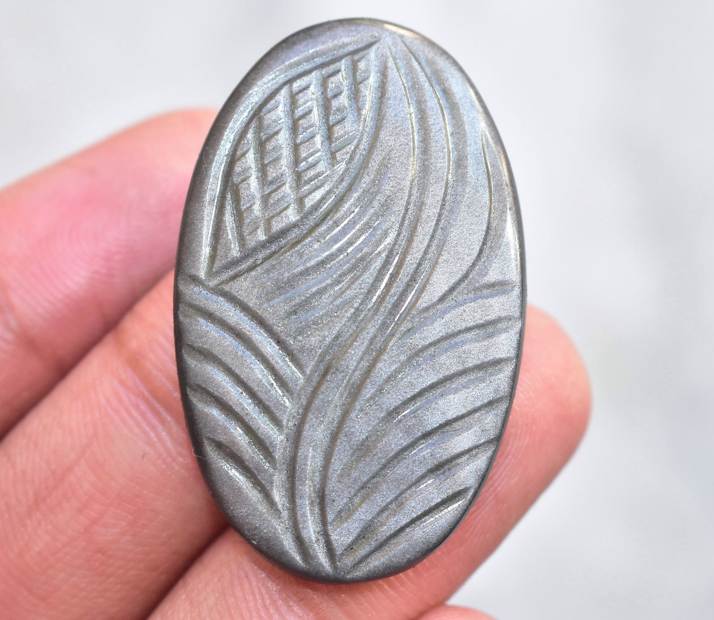 Silver Sheen Obsidian Carving Cabochon Round Shape Top Flashy Silver ...