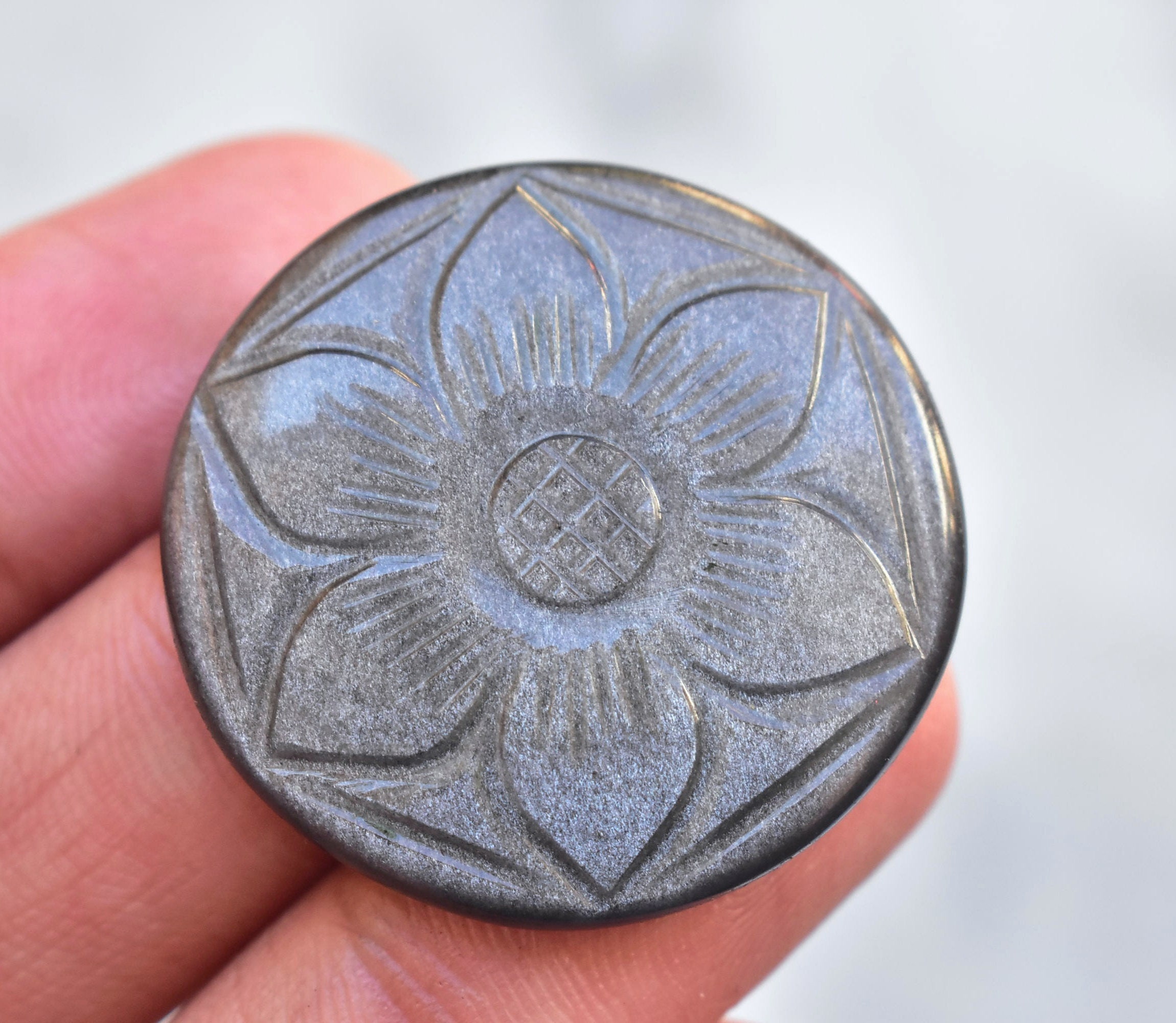 Silver Sheen Obsidian Carving Cabochon Round Shape Top Flashy Silver ...