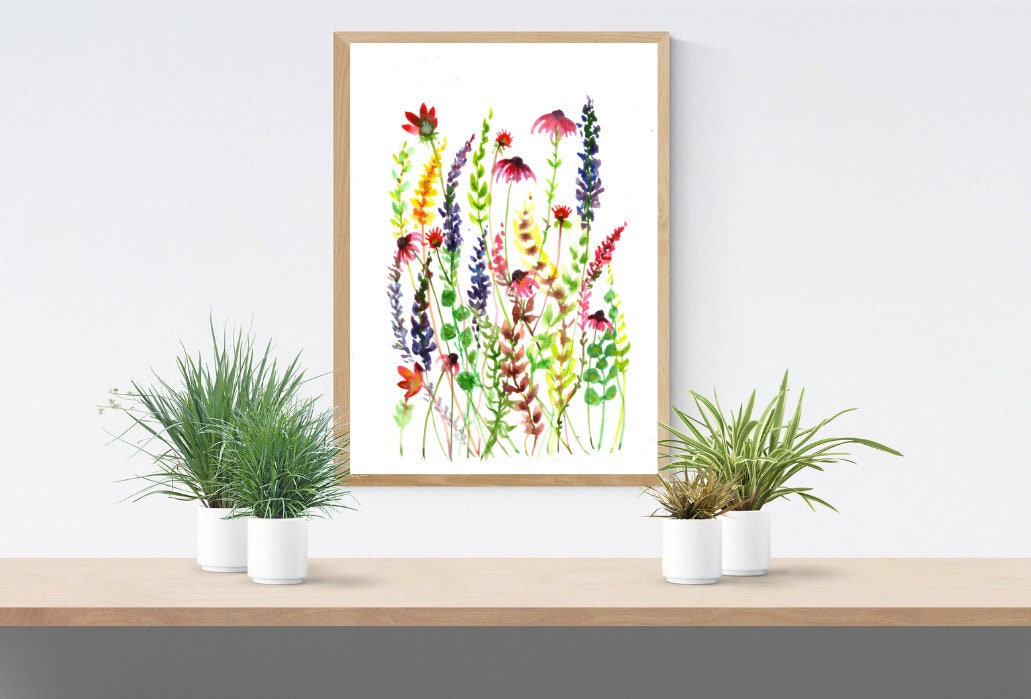 Printable Wildflower Watercolour Colourful Art, Countryside Meadow ...