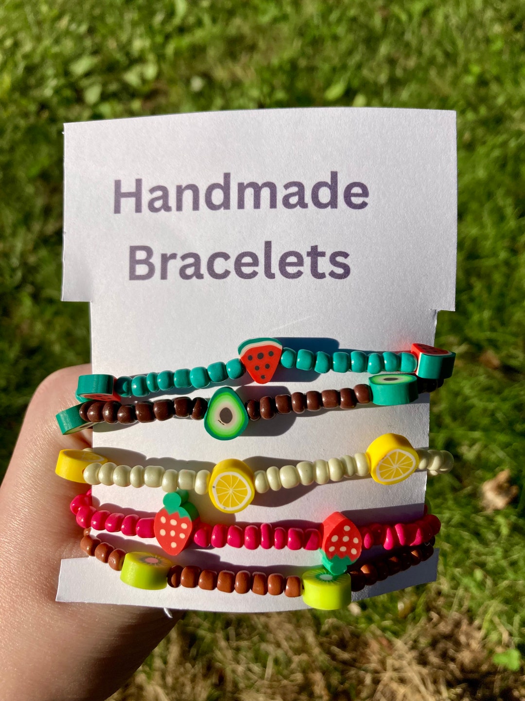 Handmade Fruit Bead Bracelet Fruits Stretchy Bracelet Lemon Watermelon ...