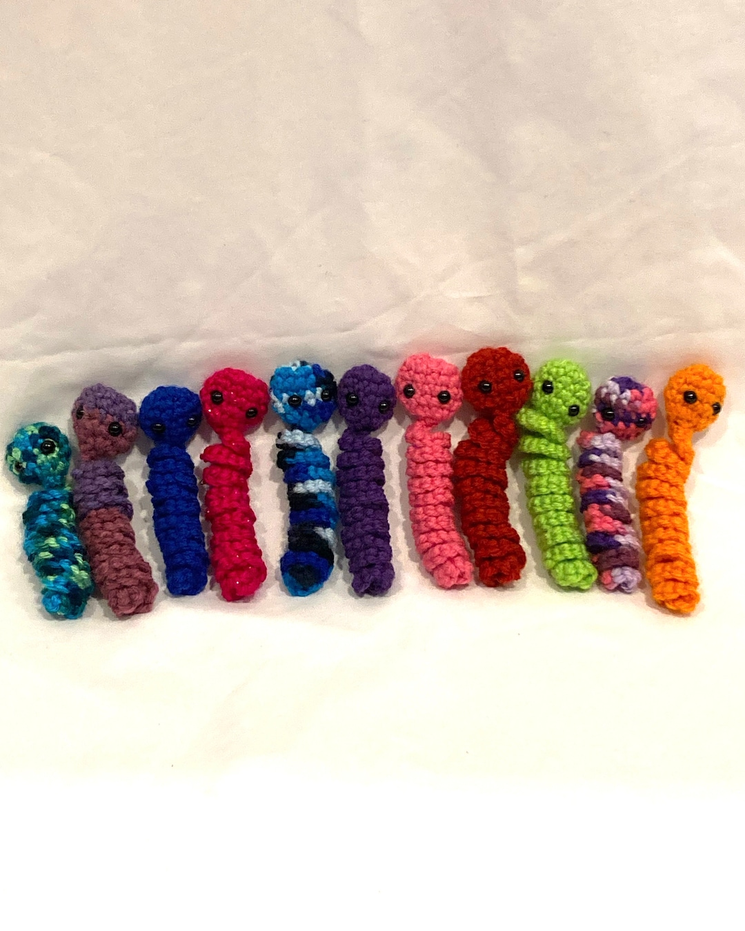 Handmade Crochet Worry Worm Emotional Support - Anxiety Buddy - Anxiety ...