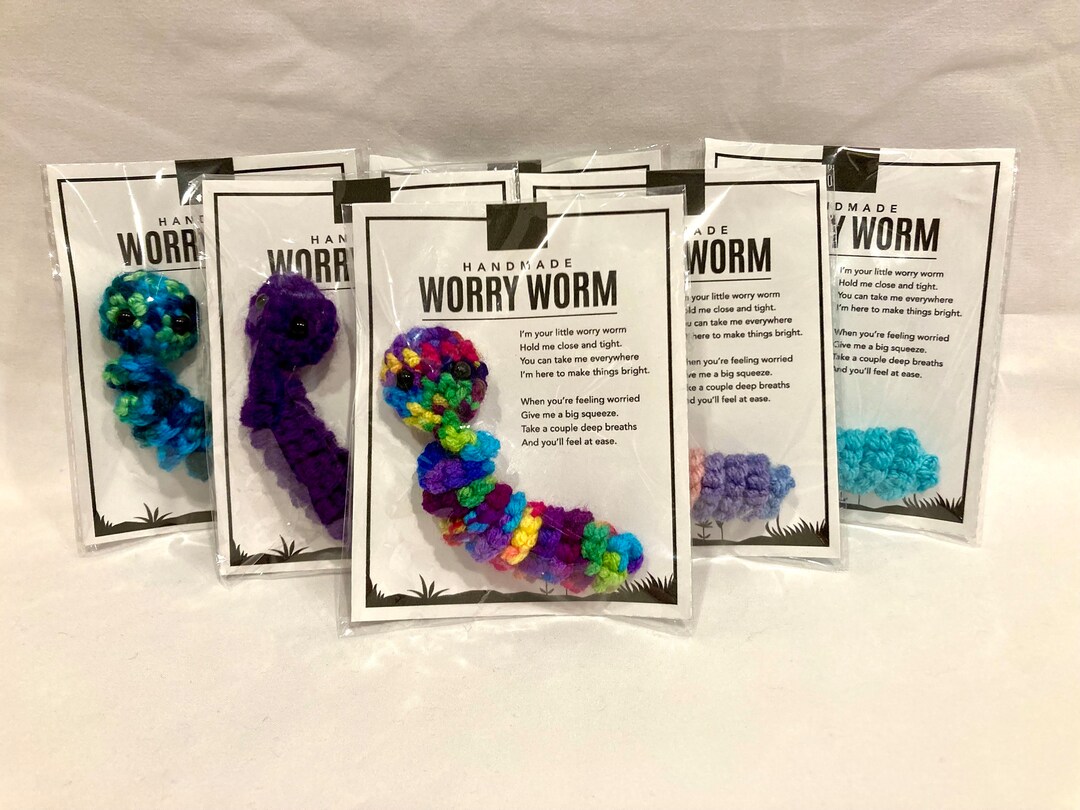 Handmade Crochet Worry Worm Emotional Support Anxiety Buddy, Anxiety ...