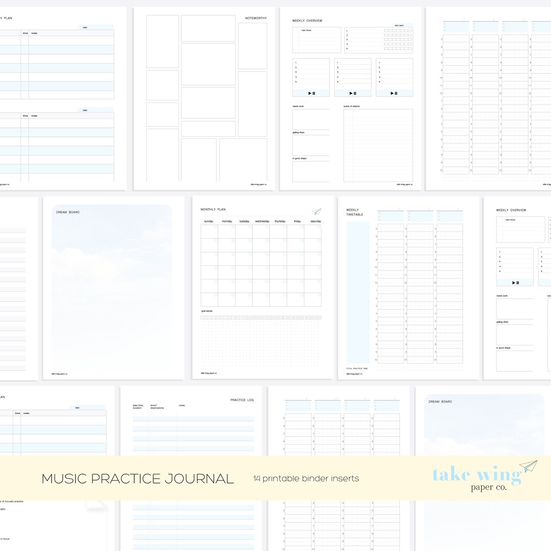Music Practice Journal Printable Binder Inserts Practice Planner for ...