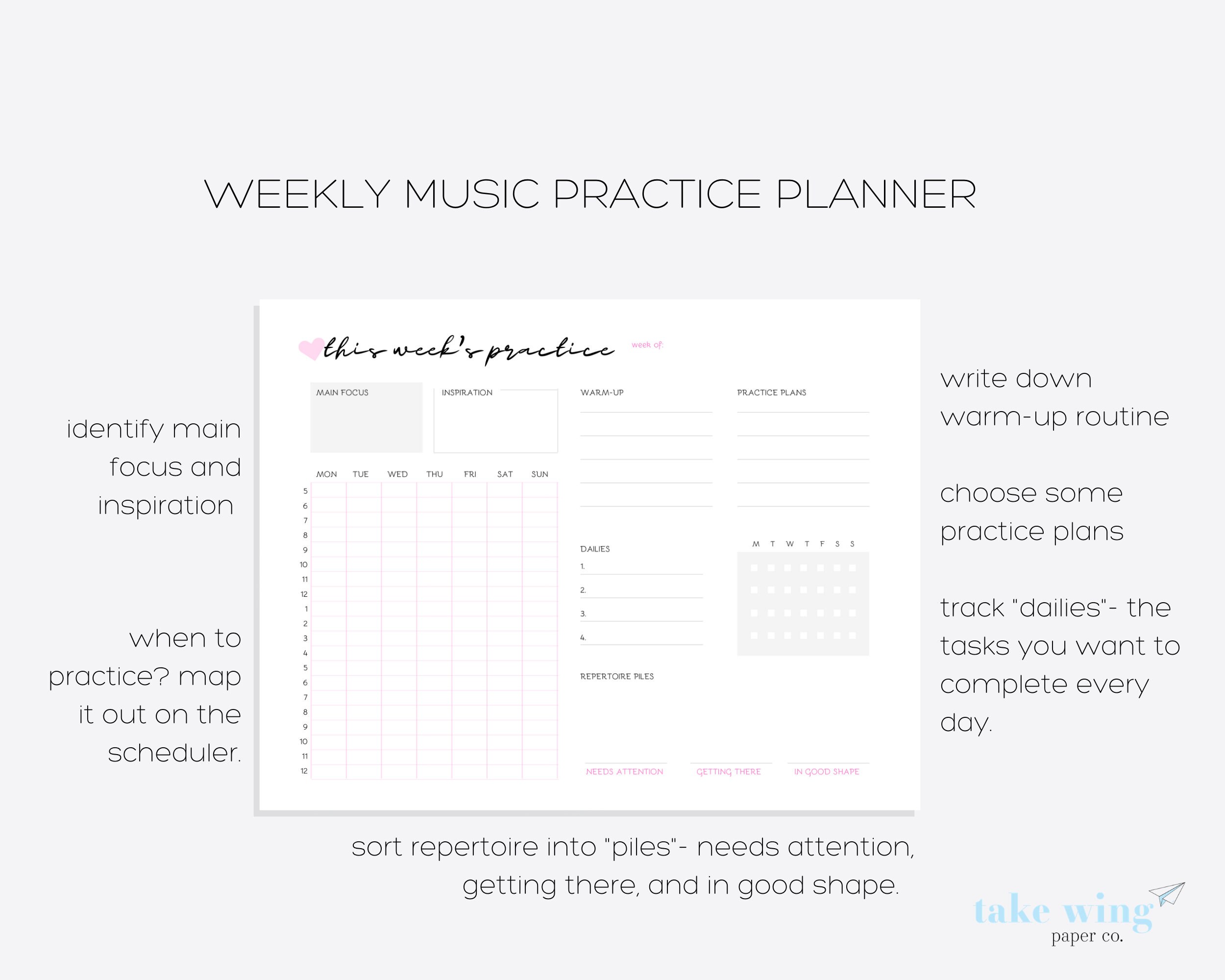 Weekly Music Practice Planner Musician Printable Planner Music Teacher ...