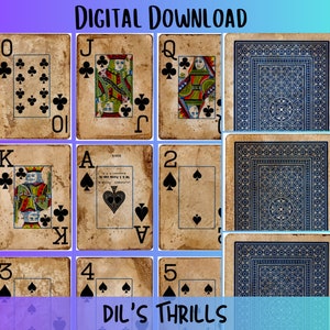 Aged Distressed Playing Cards- Full Deck - Altered Grunge Vintage Look ...