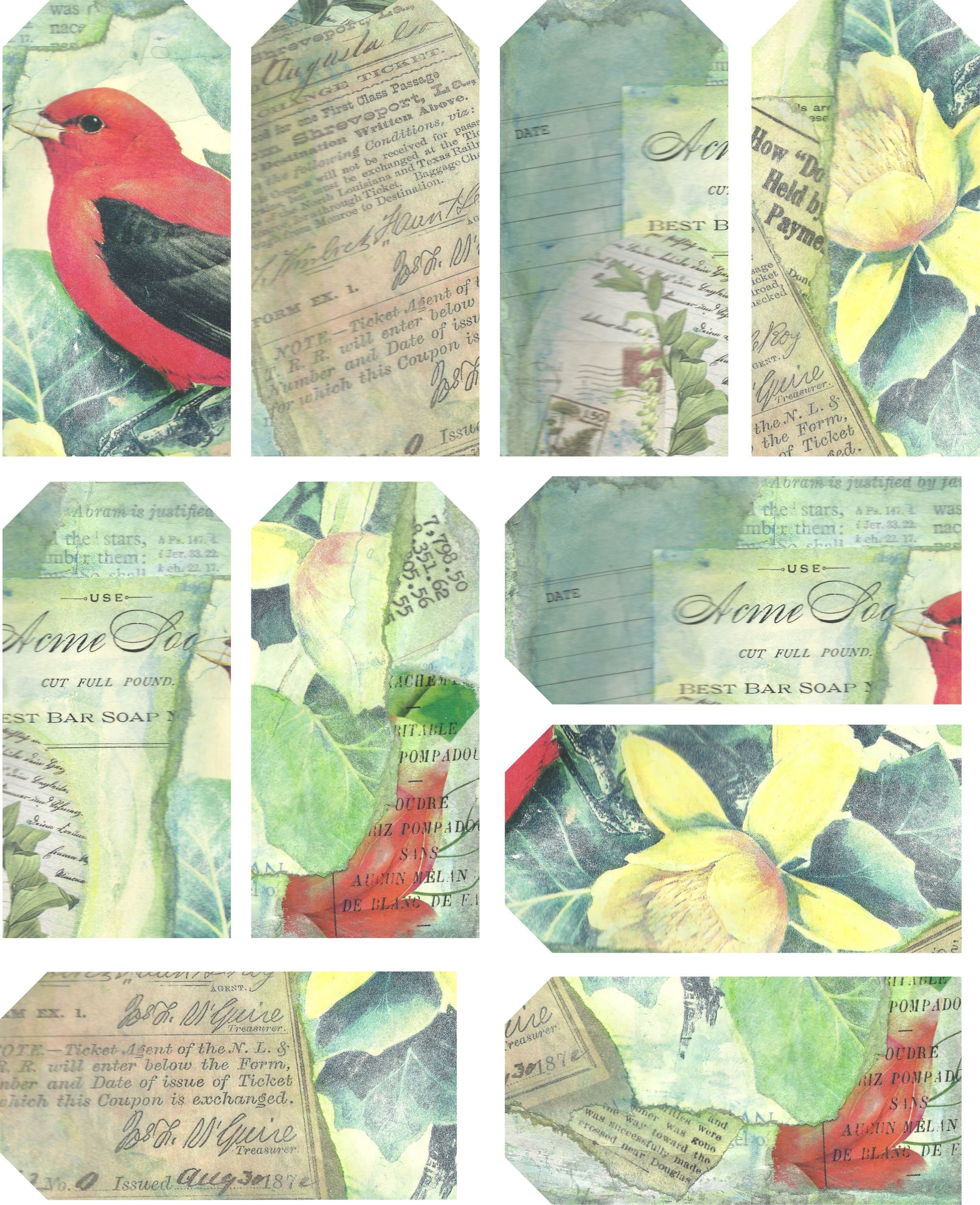 Printable Gift Tags - Set of 10 - Vintage Theme - Flower Floral Birds ...