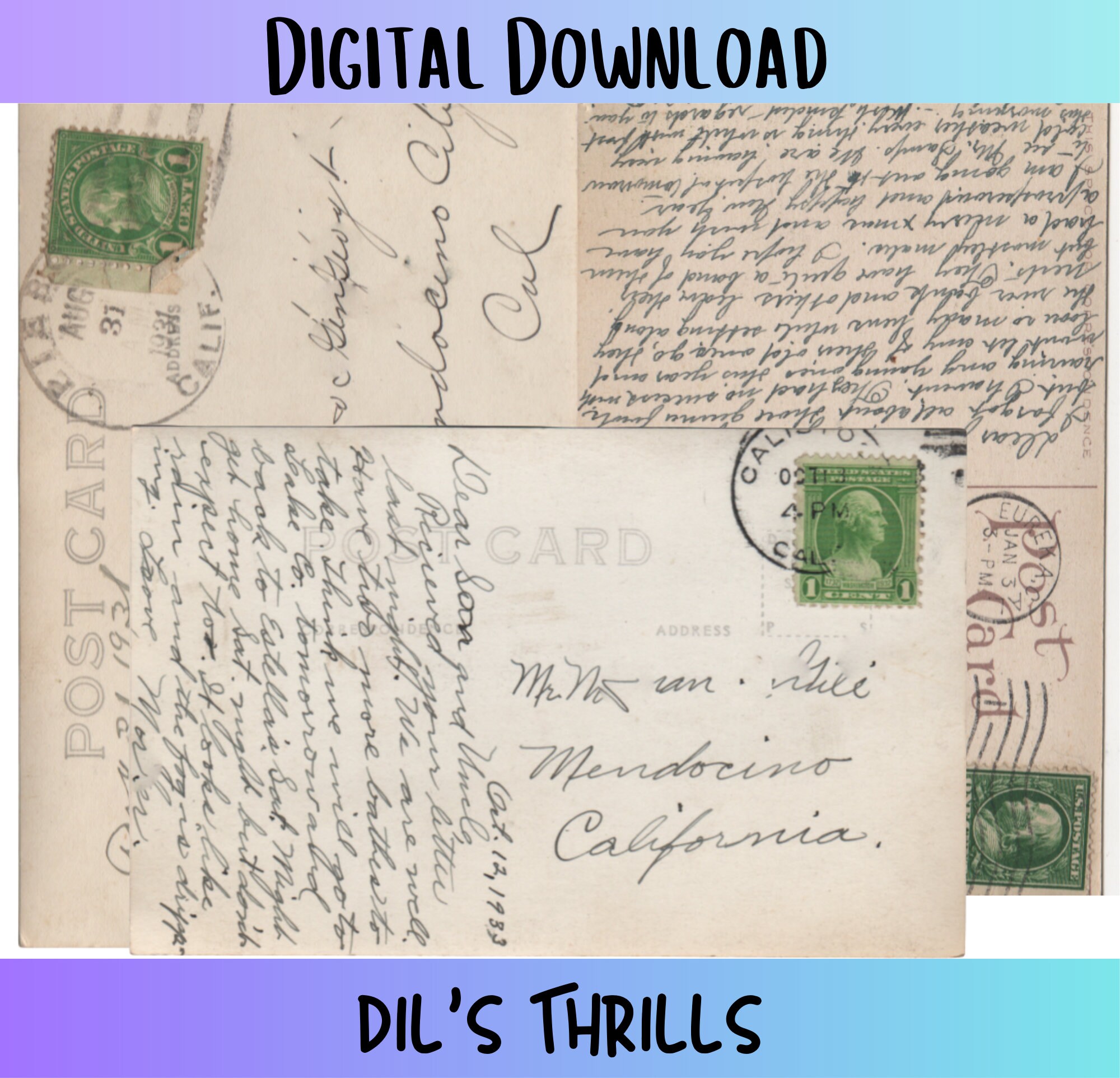 Printable Vintage Postcards - Handwritten Letters -california Redwood ...
