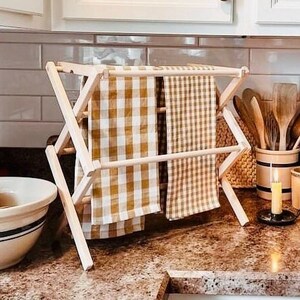 Small Drying Rack Counter Top Table, Tea Towel Wood Laundry Rack ...