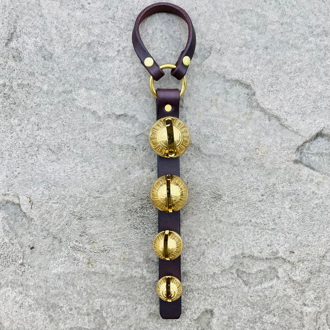 Custom Black Leather Sleigh Bells With Brass Ring or Open / Close ...