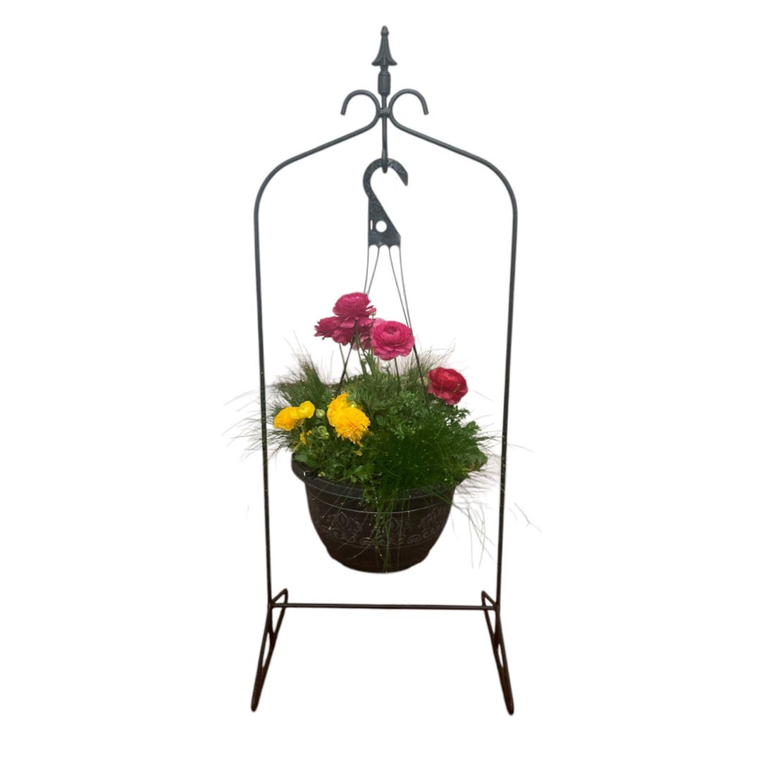 Wrought Iron Hanging Planter Stand | Indoor Outdoor Metal Plant Hanger ...