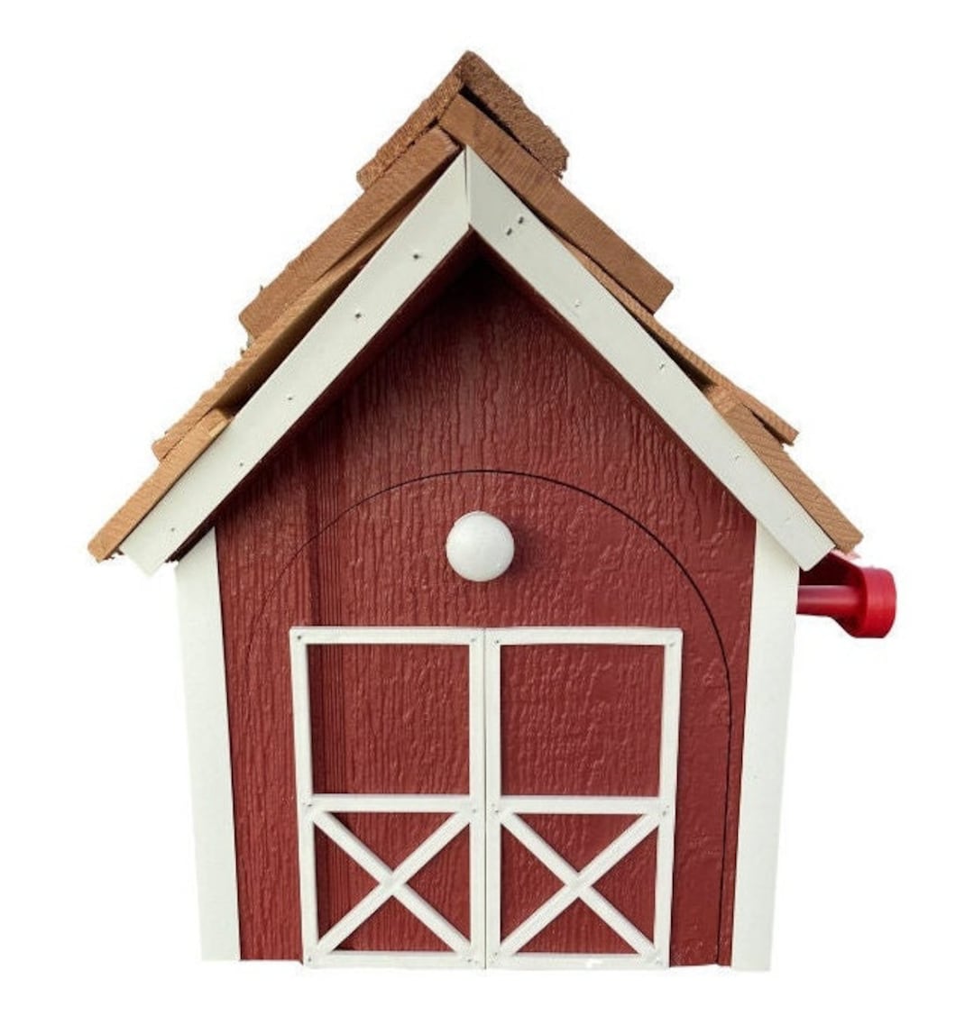 Outdoor Red House Mailbox, Country Farmhouse Rustic Wood Mailbox, Amish ...