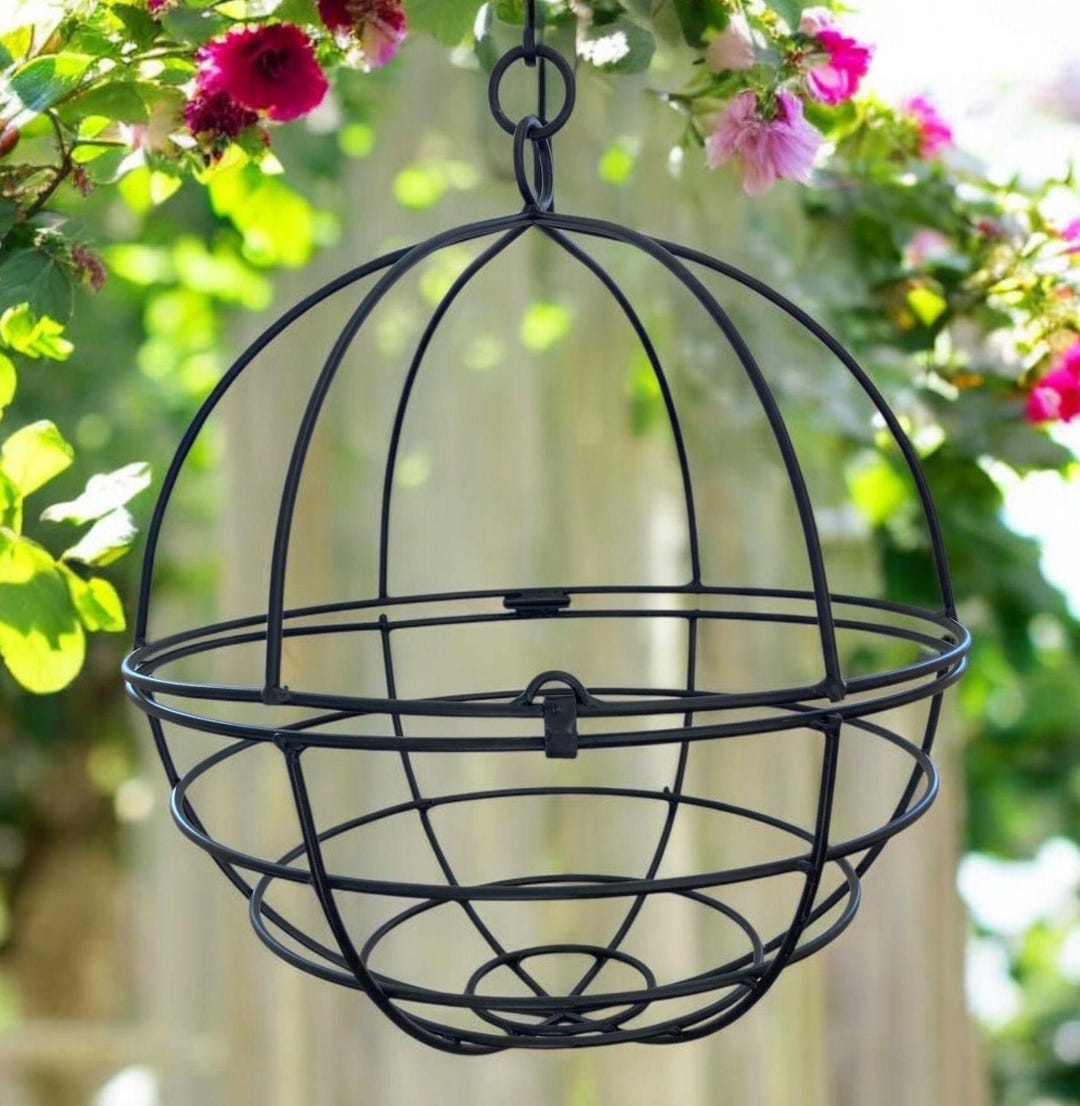 Large Rustic Hanging Sphere Planter, Wrought Iron Handmade Indoor ...