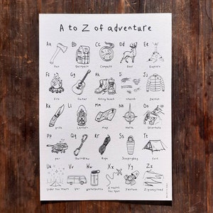 A to Z of Adventure Poster Art Print A5 - Climbing Gift, Kids Wall ...