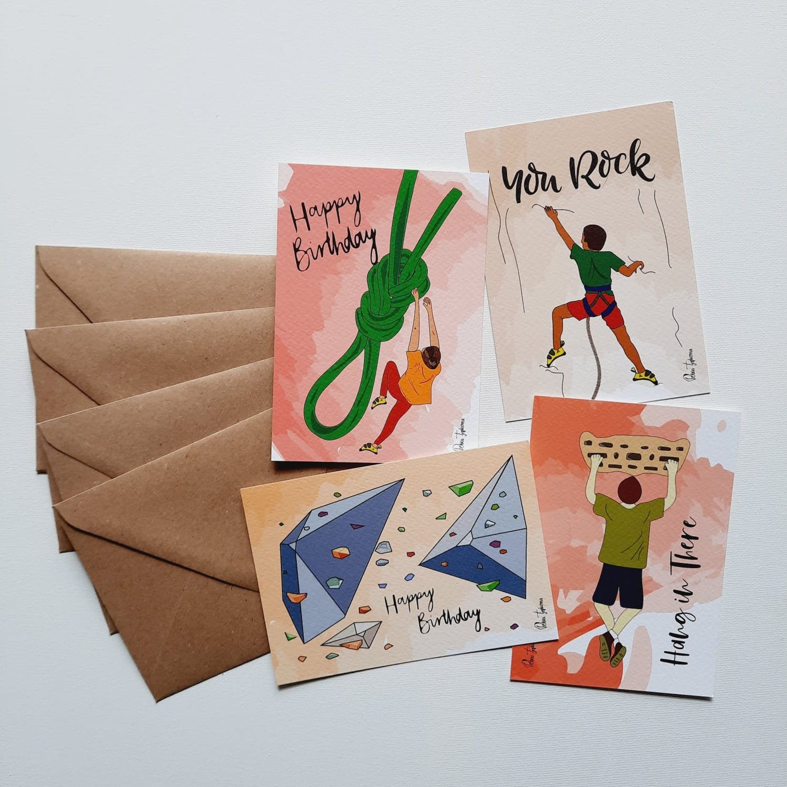 Bundle of 4 Rock Climbing Cards - Rockclimbers, Happy Birthday, Hang in ...