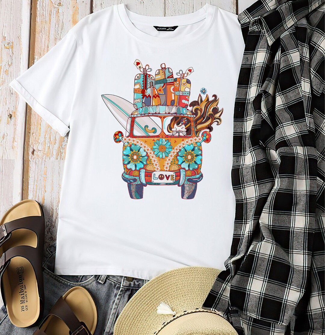 Retro Hippie Bus T-shirt Design PNG File, T-shirt Design, Dtg Printing ...