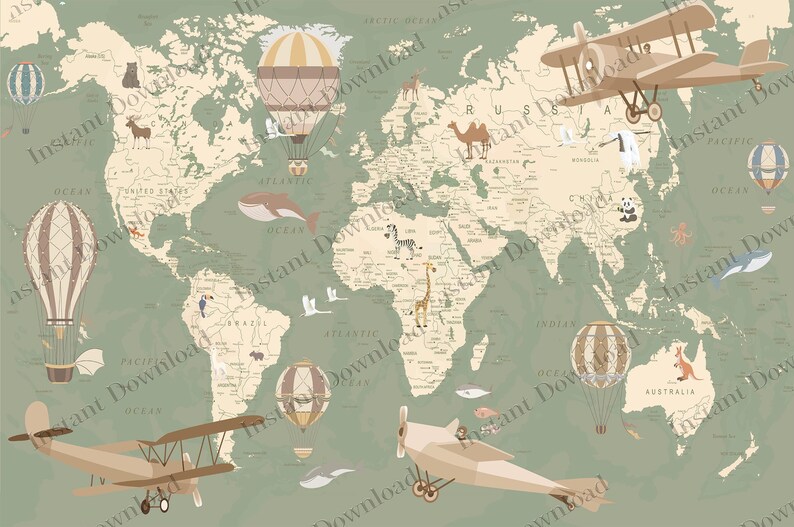 Kids Map Printable Digital File, Modified Colors, 24" X 36" - Etsy