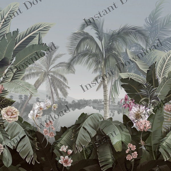 Tropical Mural Wallpaper - Etsy