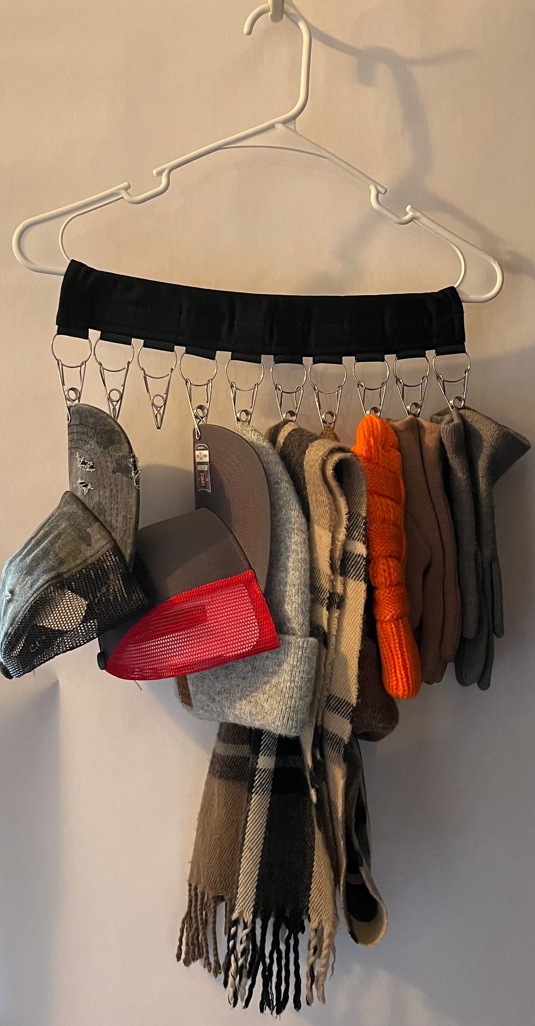 Hanging Winter Accessory Organizer: 10-clip Neoprene Scarf, Hat, Glove ...