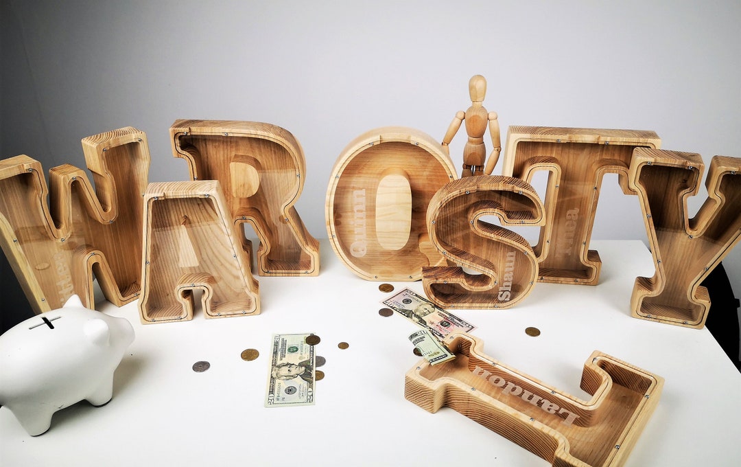 Personalized Wooden Letter Piggy Bank: Engraved Coin Bank, Nursery ...