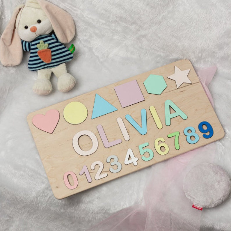 Custom Blue Name Puzzle, Wooden Numbers, Baby Gift - Etsy Italia