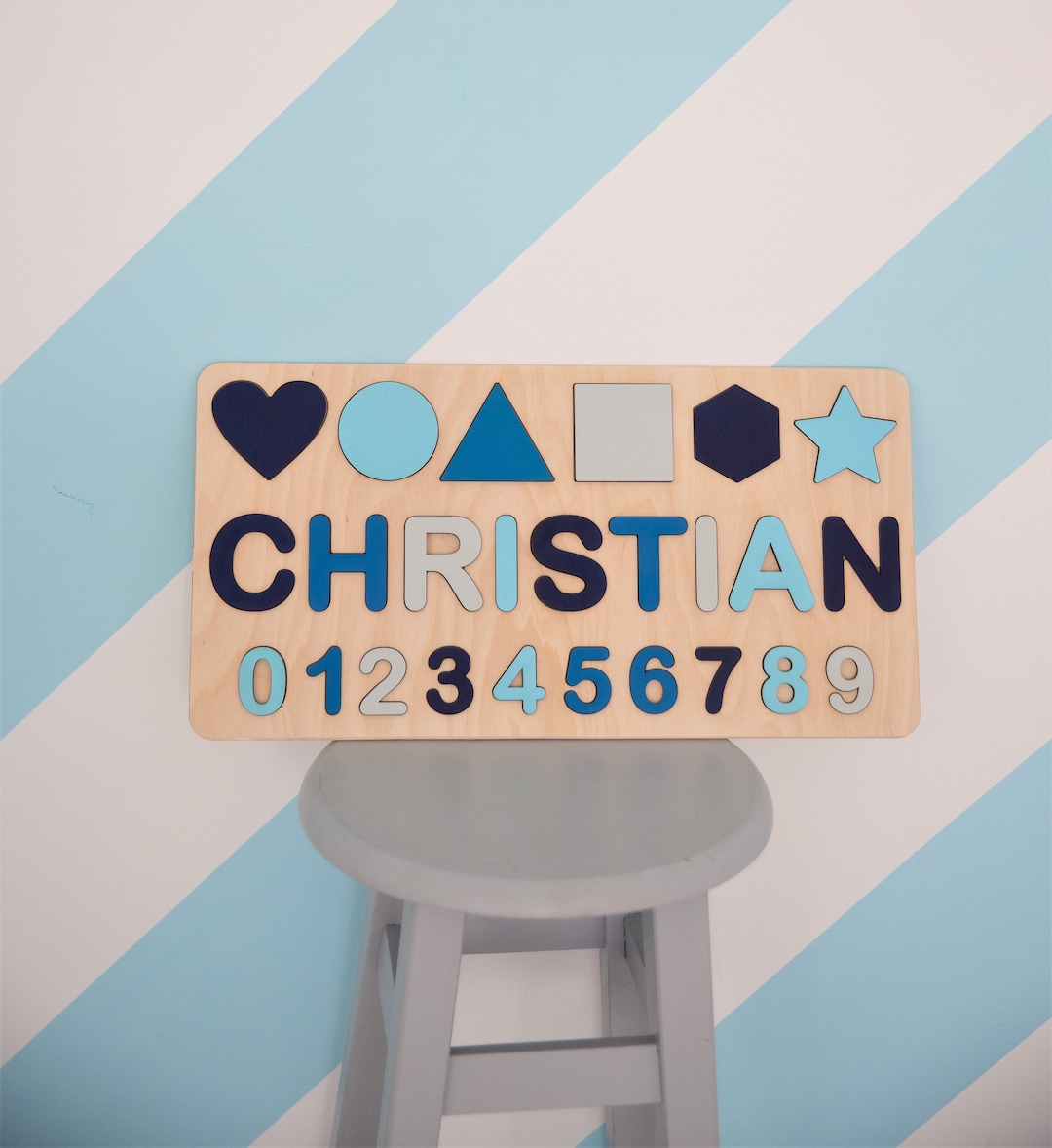 Custom Blue Name Puzzle, Wooden Numbers, Baby Gift - Etsy Italia